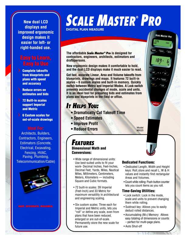 Scale Master Pro Estimating Take-Off Tool 72 Built-in Scales