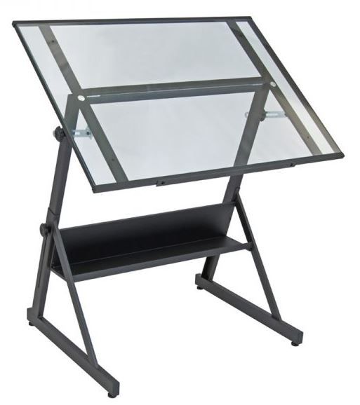 Solano Height Adjustable Drafting Table Black/Clear Glass
