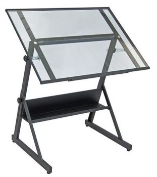 Solano Height Adjustable Drafting Table Black/Clear Glass