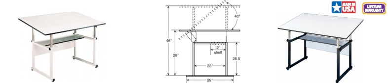 Triflex Standing Height Adjustable Drawing Table In Charcoal Black/White