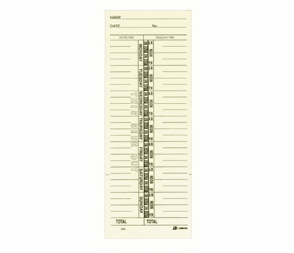Adams Time Cards, Named Day Format Time Card, 3.4 x 9 Inches