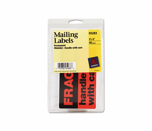 AVE05283 "FragileHandle with Care" Labels, 3x5/Neon Red