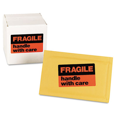 AVE05283 "FragileHandle with Care" Labels, 3x5/Neon Red