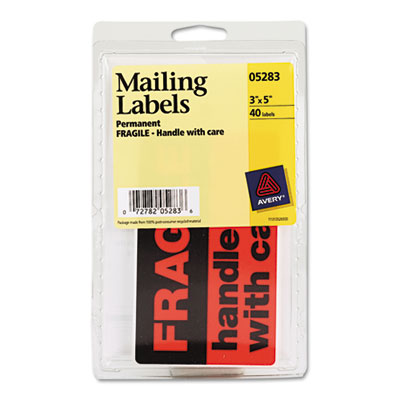 AVE05283 "FragileHandle with Care" Labels, 3x5/Neon Red