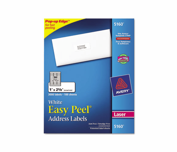 AVE5160 Easy Peel Laser Address Labels, 1 x 2-5/8, Whit