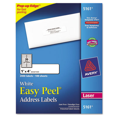 AVE5161 Easy Peel Laser Address Labels, 1x4, 2000/Box