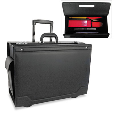 STB341626BLK Wheeled Catalog Case, Leather-Trimmed Tufi