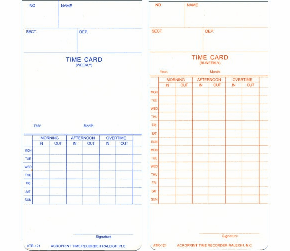 Weekly/Bi-Weekly Time Cards for ATR120 (250) By Acroprint