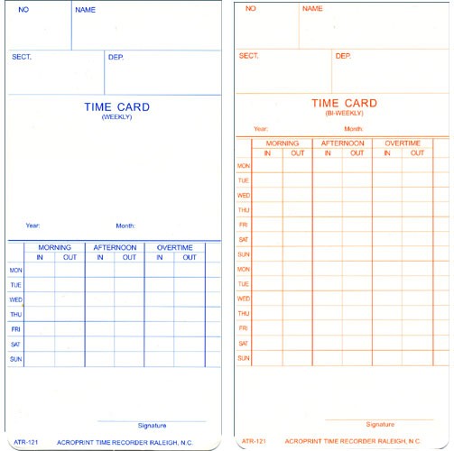 Weekly/Bi-Weekly Time Cards for ATR120 (250) By Acroprint