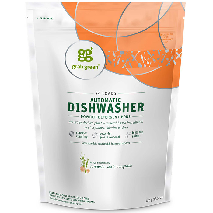 Grab Green, Automatic Dishwashing Powder Detergent Pods, Tangerine with ...