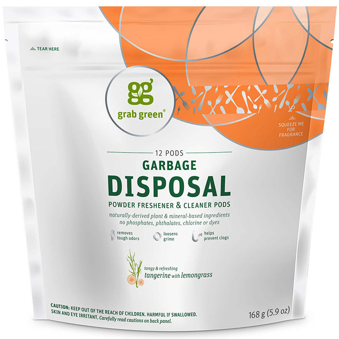 Grab Green, Garbage Disposal Powder Freshener & Cleaner Pods, Tangerine ...