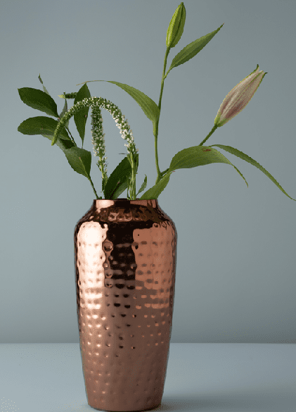 Handcrafted Artisan Round Vase in Silver or Copper