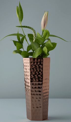 Handcrafted Artisan Hexagon Vases in Copper, Silver or Gold