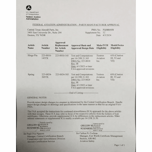 223-0010-145TX FAA/PMA for OEM P/N 223-0010-145