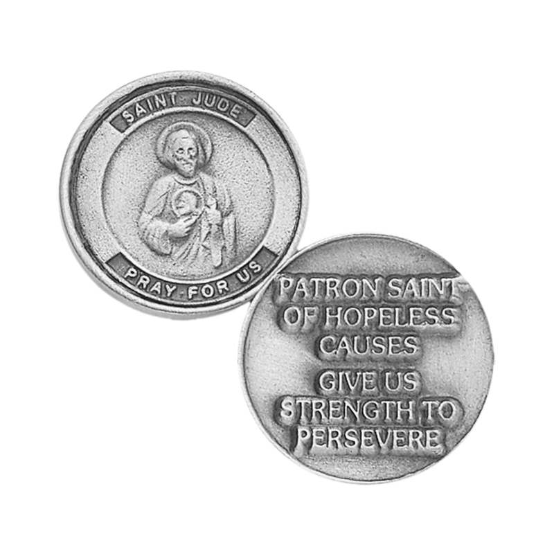 15/16 x 15/16 Inch Round St. Jude Inspirational Fine Pewter Pocket Token