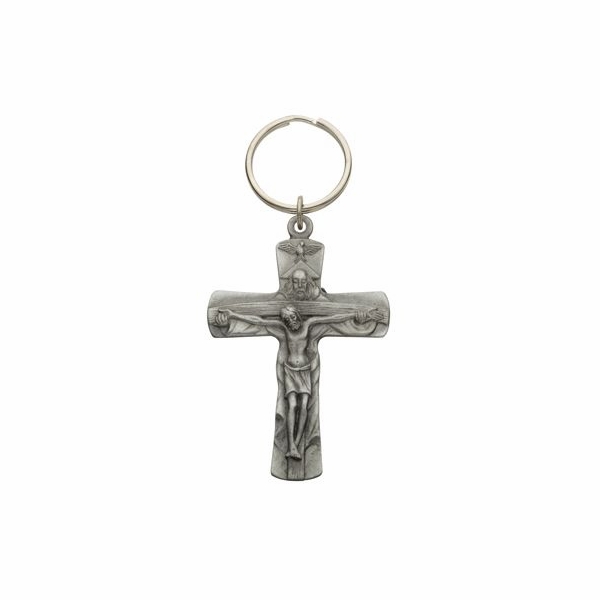 2-5/8 x 1-3/4 Inch Fine Pewter Holy Trinity Crucifix Key Chain