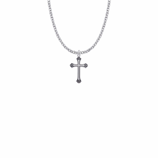 3/4 Inch Sterling Silver Antiqued Budded Ends Cross Necklace