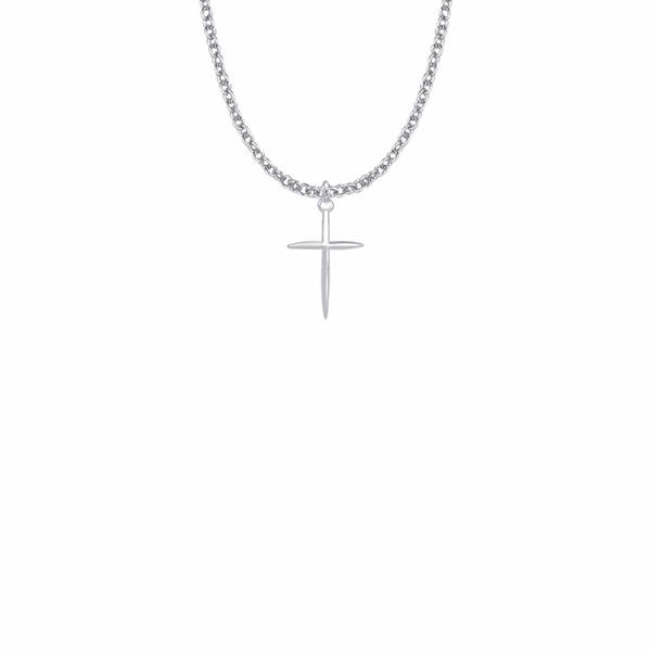 3/4 Inch Sterling Silver Tapered and Pointed Ends Cross Necklace