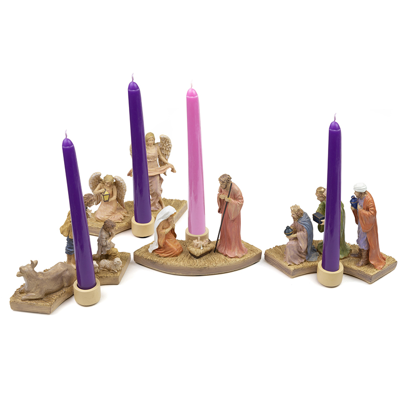 8 Piece Wood Finished Advent Wreath Nativity Set