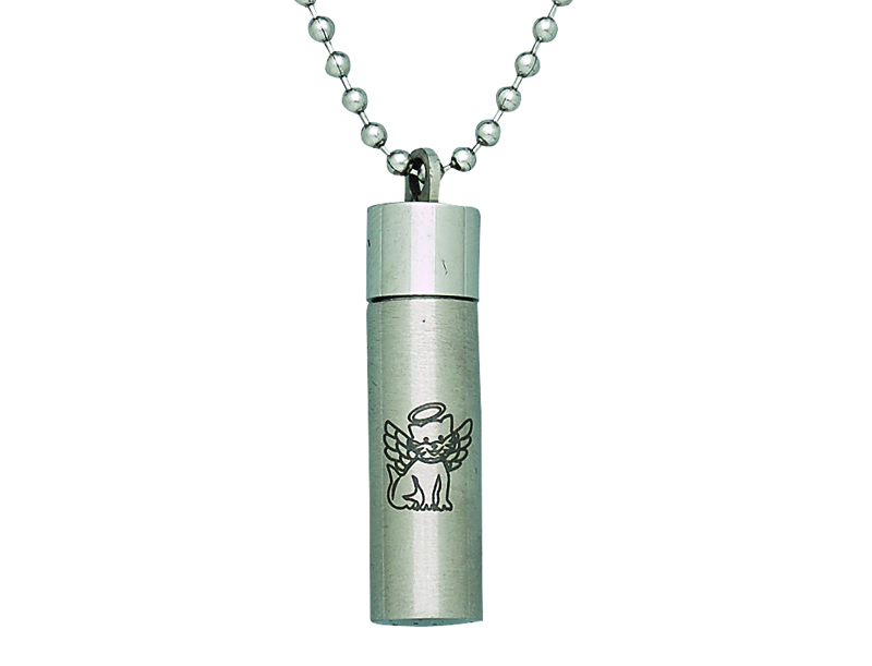 Cat Angel Wings Steel Ash Vial On 22 Inch Stainless Steel Chain