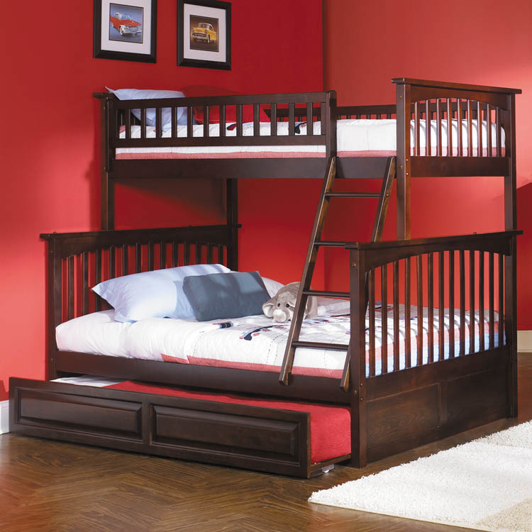 Atlantic Furniture Columbia Twin Over Full Trundle Bunk Bed in Walnut
