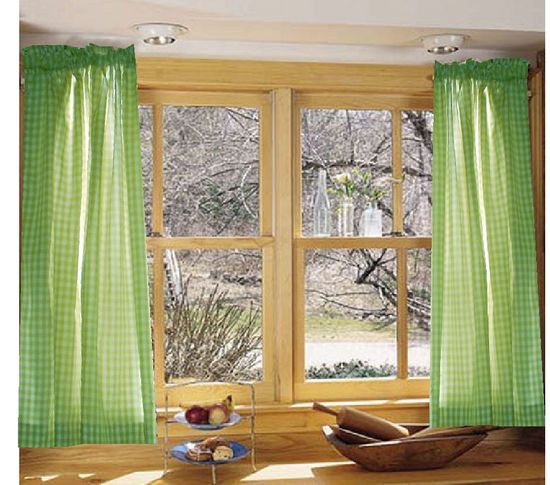 Lime Green Gingham Kitchen/Cafe Curtains