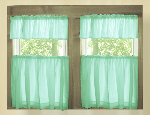 Mint Green Solid Colored Kitchen/cafe Tier Curtains