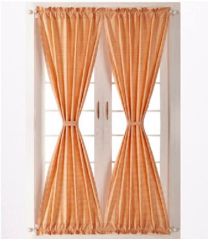 Orange Gingham Check French Door Curtains