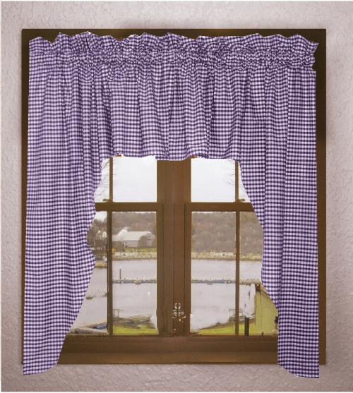 Purple Gingham Check Swag Valance
