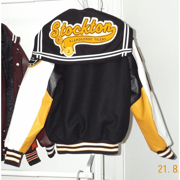 3 Color Vinyl Sleeved Letter Jacket with Sailor Collar