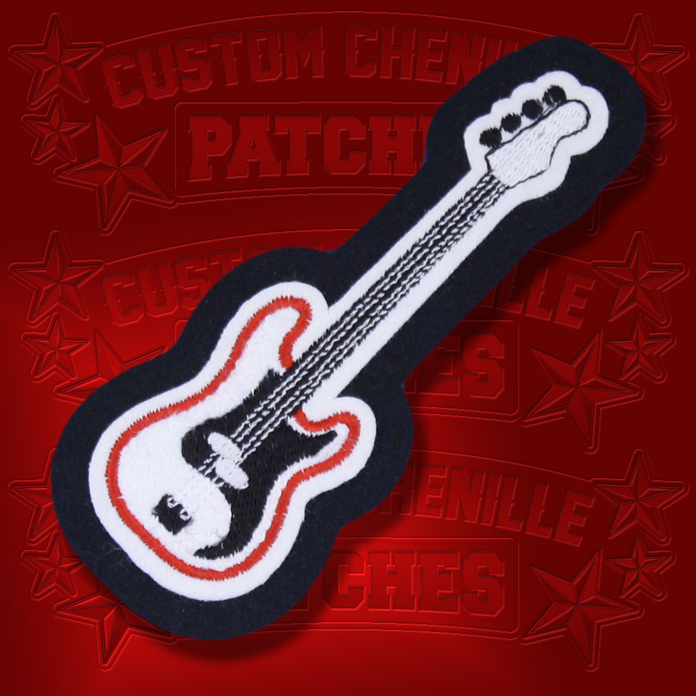 Electric Bass Guitar Chenille Patch for Letterman Jacket and Apparel