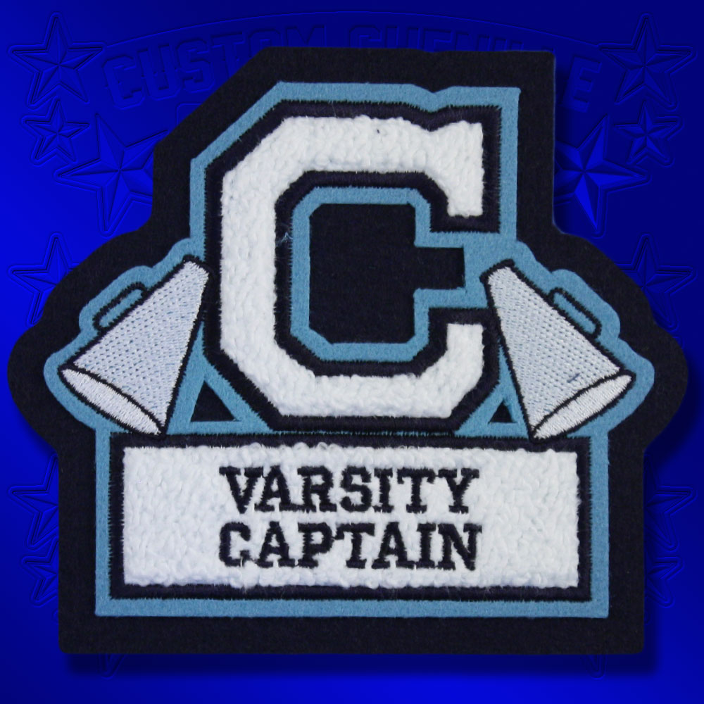 Cheerleading Chenille Captain Patch with Embroidered Megaphones for a Varsity Letterman Jacket
