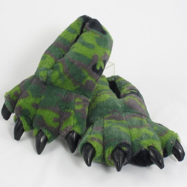 Wishpets Adult/Youth Green Camo Dinosaur Claw Slippers