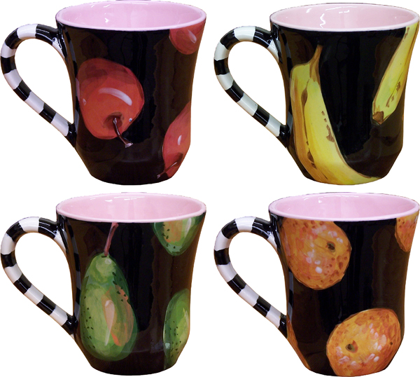 Black Fruit Mug Set of 4 Droll Designs
