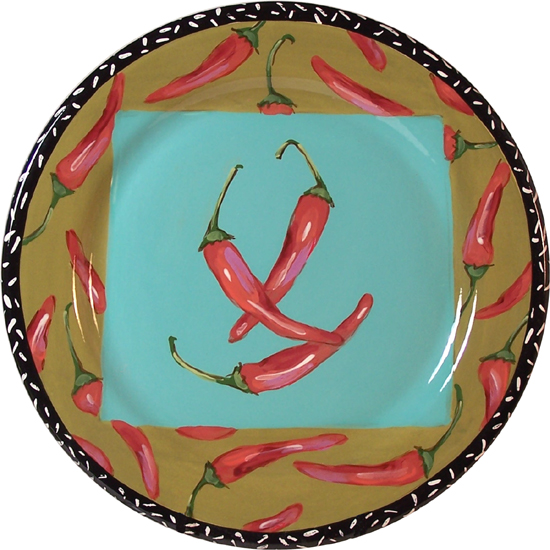 Droll Designs Very Veggie Chili Pepper Rimmed Dinner Plate