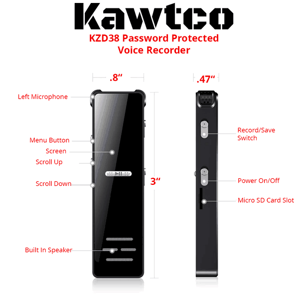 Password protected Spy Audio Recorder Voice Activated Hidden Device