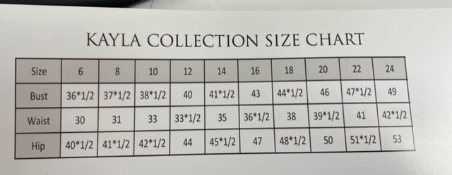 KAYLA SIZE CHART Click To Enlarge