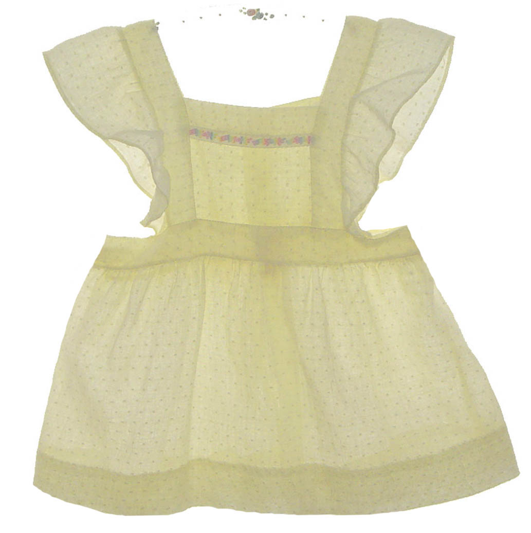 Heirloom 1940s Yellow Dotted Swiss Pinafore with Pastel Embroidery