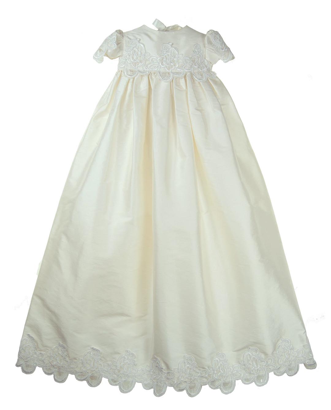 Allie Wade pearl white silk christening gown with venice lace trim ...