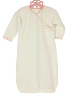 NEW Angel Dear Pale Ivory Cotton Knit Gown with Pink Trim