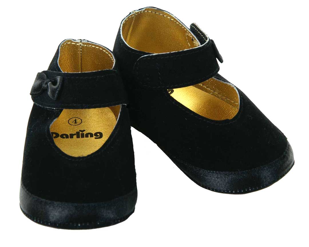 NEW Black Velveteen Mary Jane Style Baby Shoe with Satin Bow