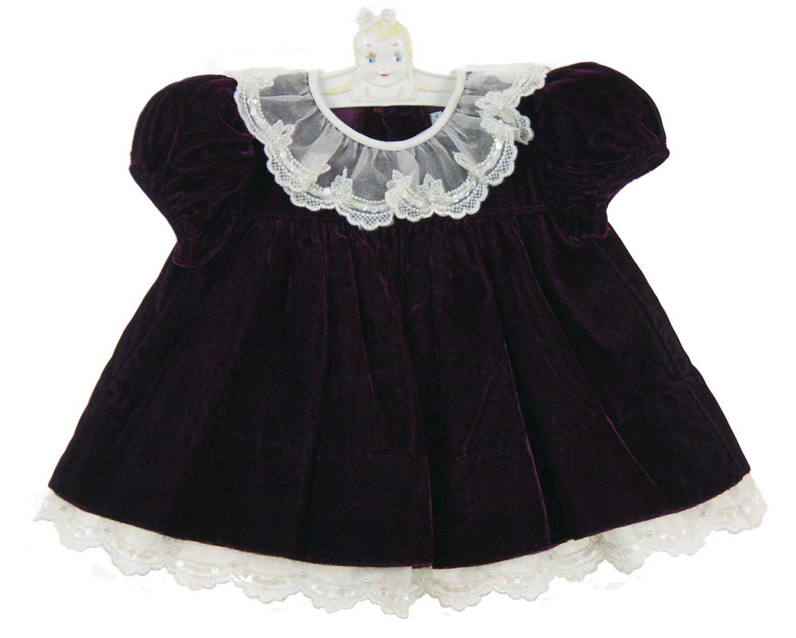 C. I. Castro purple velvet baby dress with lace trim,purple velvet ...