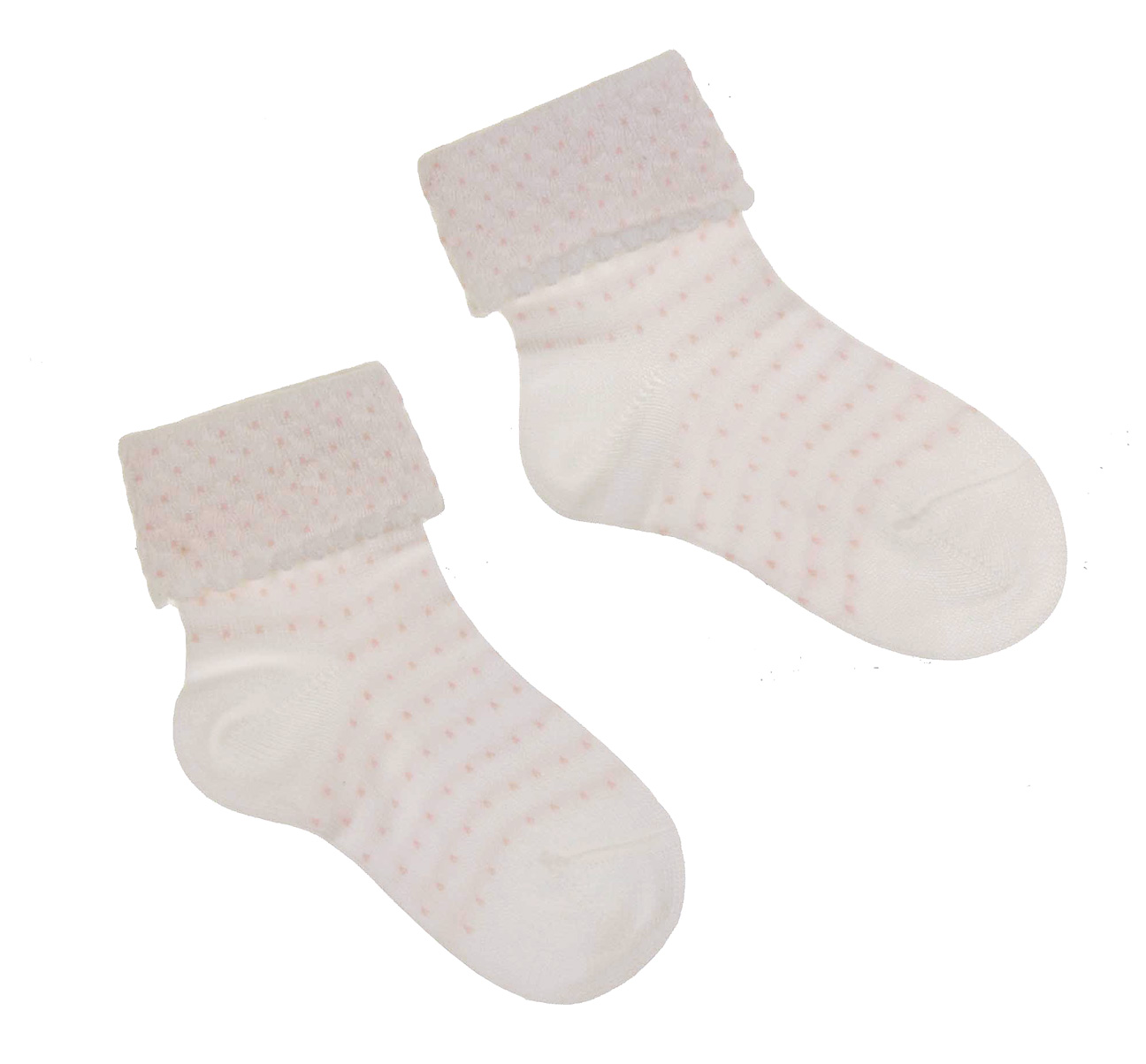 NEW Carlino White Cuffed Socks with Pink Dots