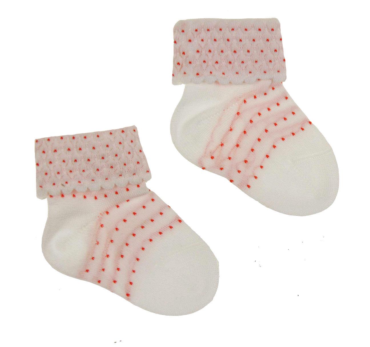 NEW Carlino White Cuffed Socks with Red Dots