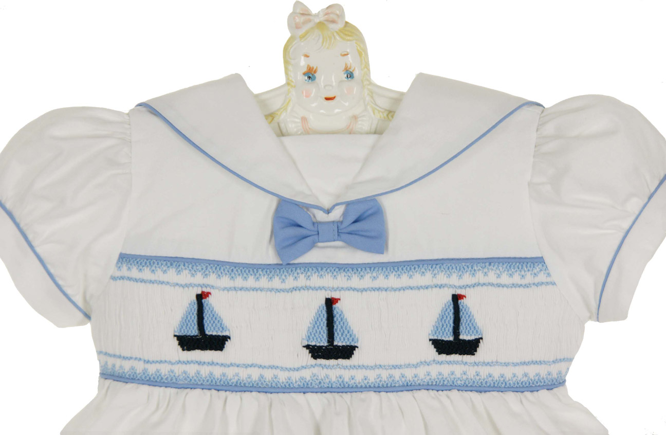 NEW Carriage Boutiques White Cotton Smocked Baby Dress with Embroidered ...