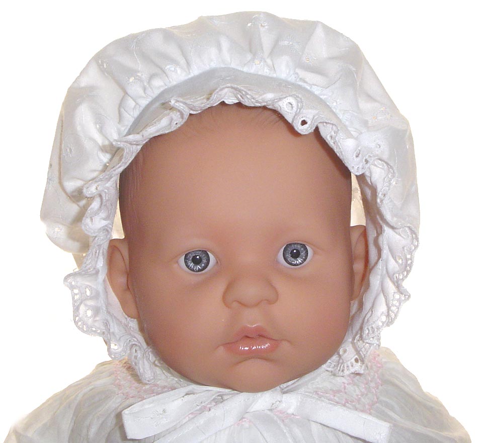 NEW Charleston Style White Eyelet Baby Bonnet with Eyelet Ruffle
