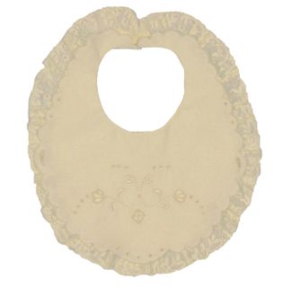 NEW Cream (Dark Ivory) Silk Embroidered Bib with Lace Edging