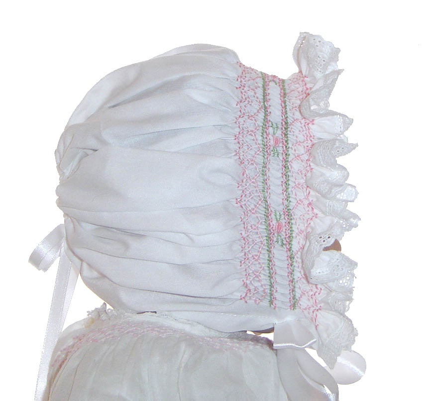 NEW Custom Made All White Hand Smocked Baby Bonnet with Pink ...