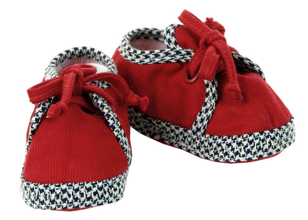 NEW Dark Red Baby Shoes with Black Checked Trim