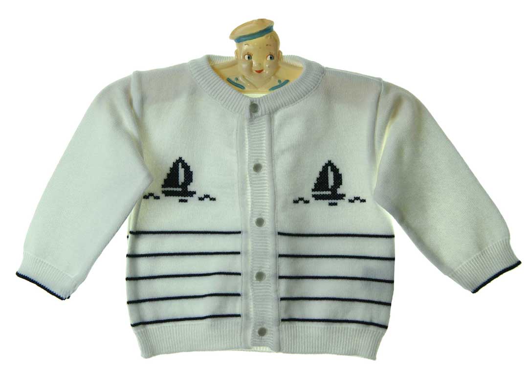 NEW Feltman Brothers White and Navy Nautical Sweater